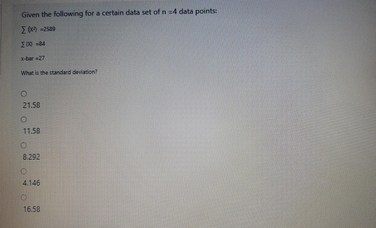 Solved Given the following for a certain data set of n =4 | Chegg.com