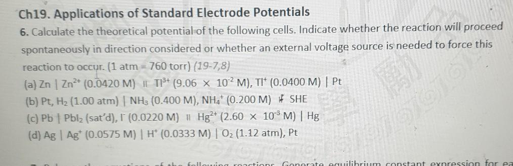 Solved Ch19. Applications of Standard Electrode Potentials | Chegg.com