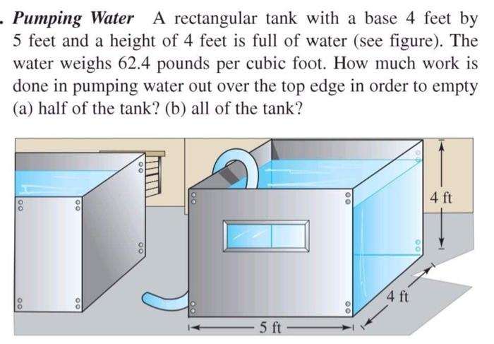Solved · Pumping Water A rectangular tank with a base 4 feet | Chegg.com