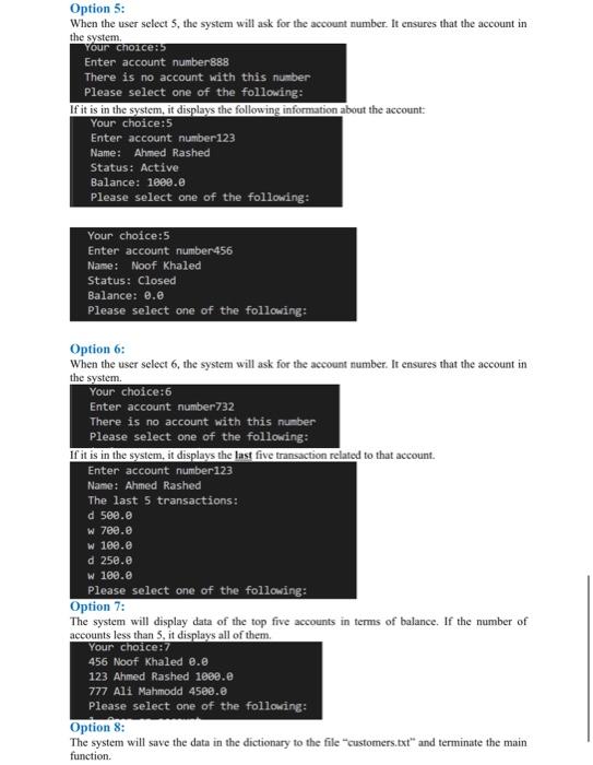 Solved how to write option 5,6,7 PYTHONinstructions: 1 - | Chegg.com