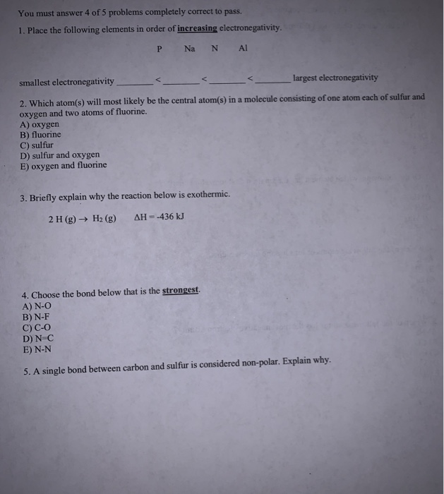 Solved You must answer 4 of 5 problems completely correct to | Chegg.com