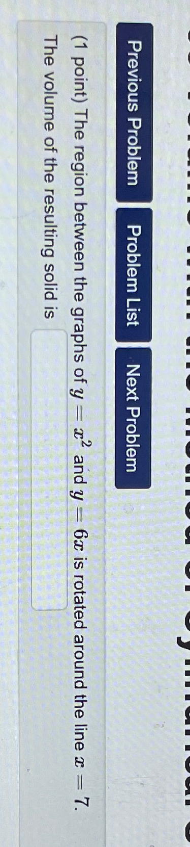 Solved (1 ﻿point) ﻿The region between the graphs of y=x2 | Chegg.com