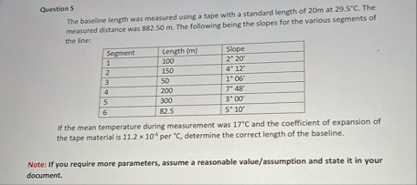 Solved Question 5The baseline length was measured using a | Chegg.com
