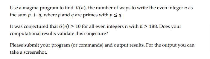 Use a magma program to find G(n), the number of ways | Chegg.com Use a magma program to find G(n), the number of ways | Chegg.com