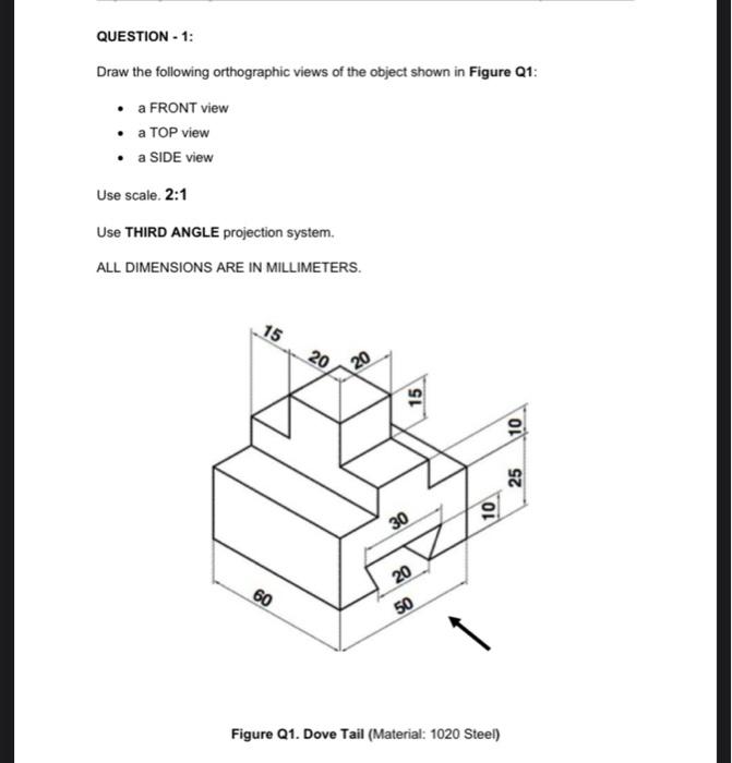 Solved Draw the following orthographic views of the object | Chegg.com