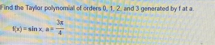 Solved Find the Taylor polynomial of orders 0, 1, 2, and 3 | Chegg.com