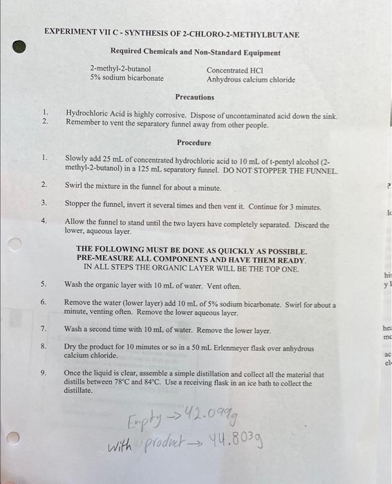 Solved EXPERIMENT VII C - SYNTHESIS OF | Chegg.com