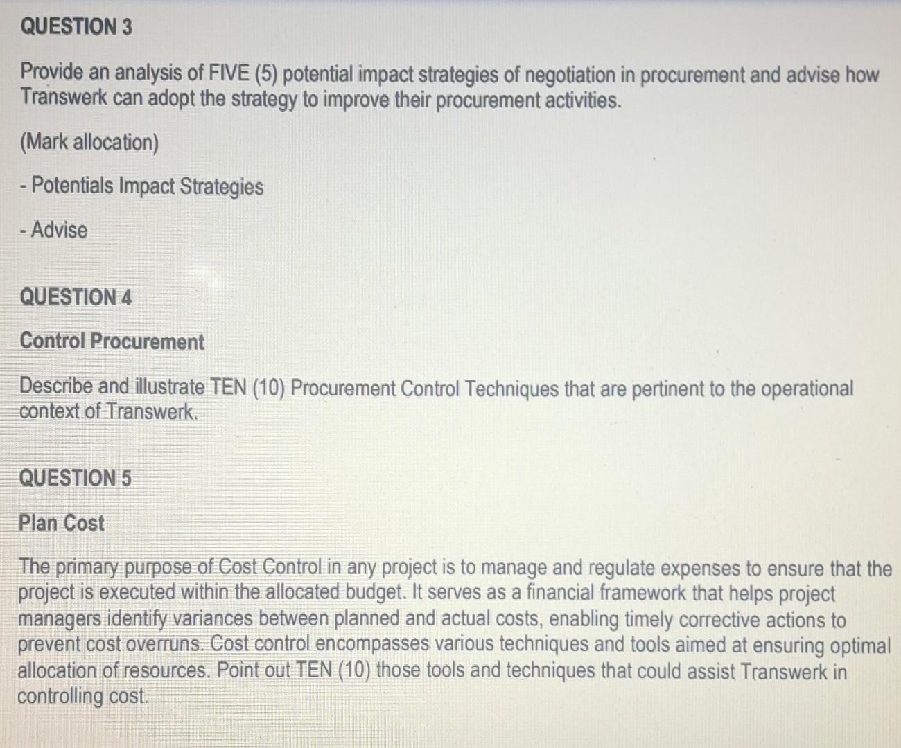 Solved Strategic Cost Management and Procurement | Chegg.com
