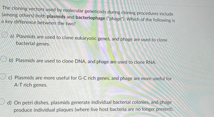 Solved The cloning vectors used by molecular geneticists | Chegg.com
