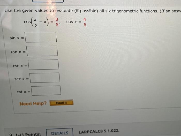 Solved Use the given values to evaluate (if possible) all | Chegg.com