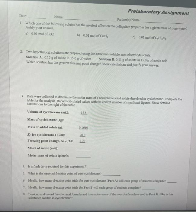 Solved In this experiment, the freezing points of a selected | Chegg.com
