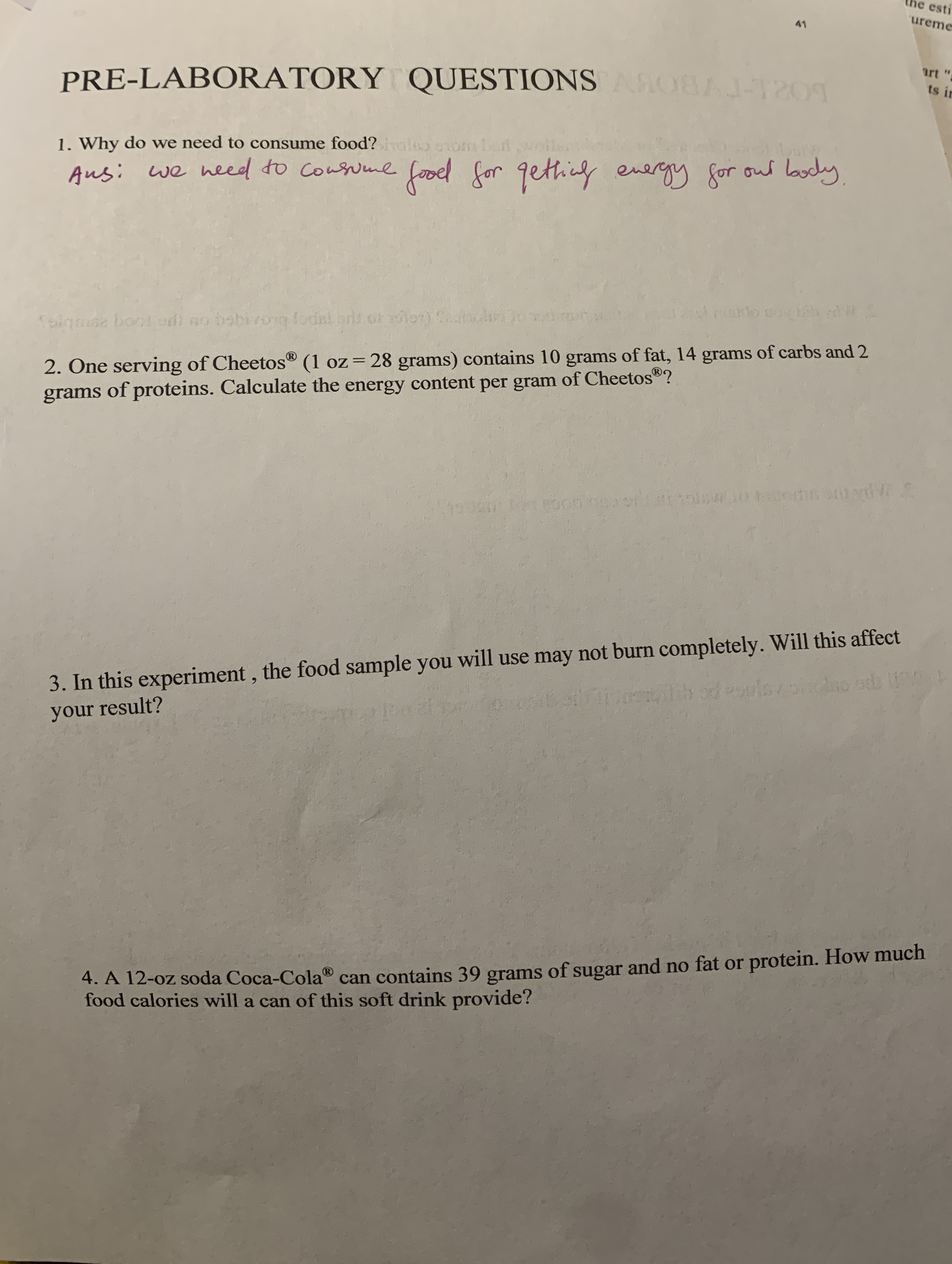 Solved PRE-LABORATORY QUESTIONSWhy do we need to consume | Chegg.com