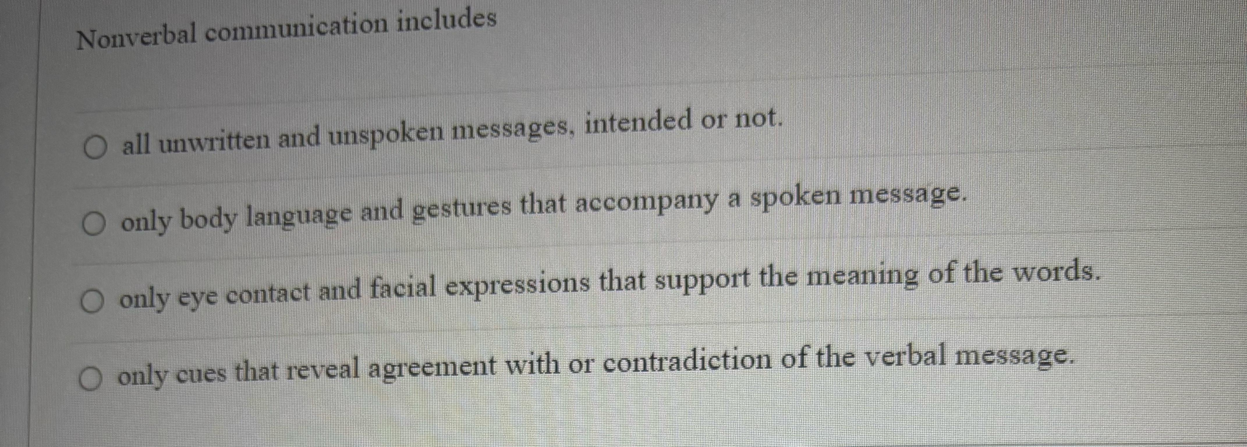 Solved Nonverbal communication includesall unwritten and | Chegg.com