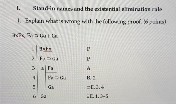I. Stand-in names and the existential elimination | Chegg.com
