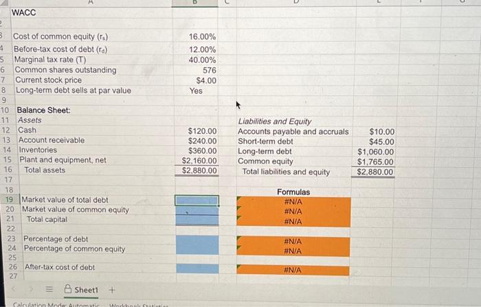 Solved Excel Online Structured Activity: WACC The Paulson | Chegg.com
