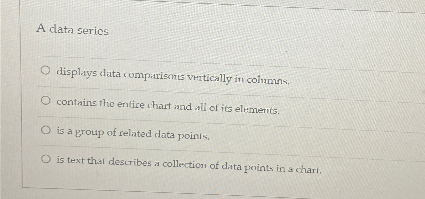 Solved A data seriesdisplays data comparisons vertically in | Chegg.com