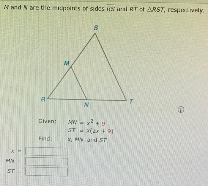 Solved M and N are the midpoints of sides RS and RT of RST, | Chegg.com