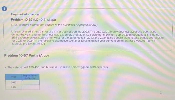Solved Required Informotion Problem 10-67 (LO 10-3) (Algo) | Chegg.com