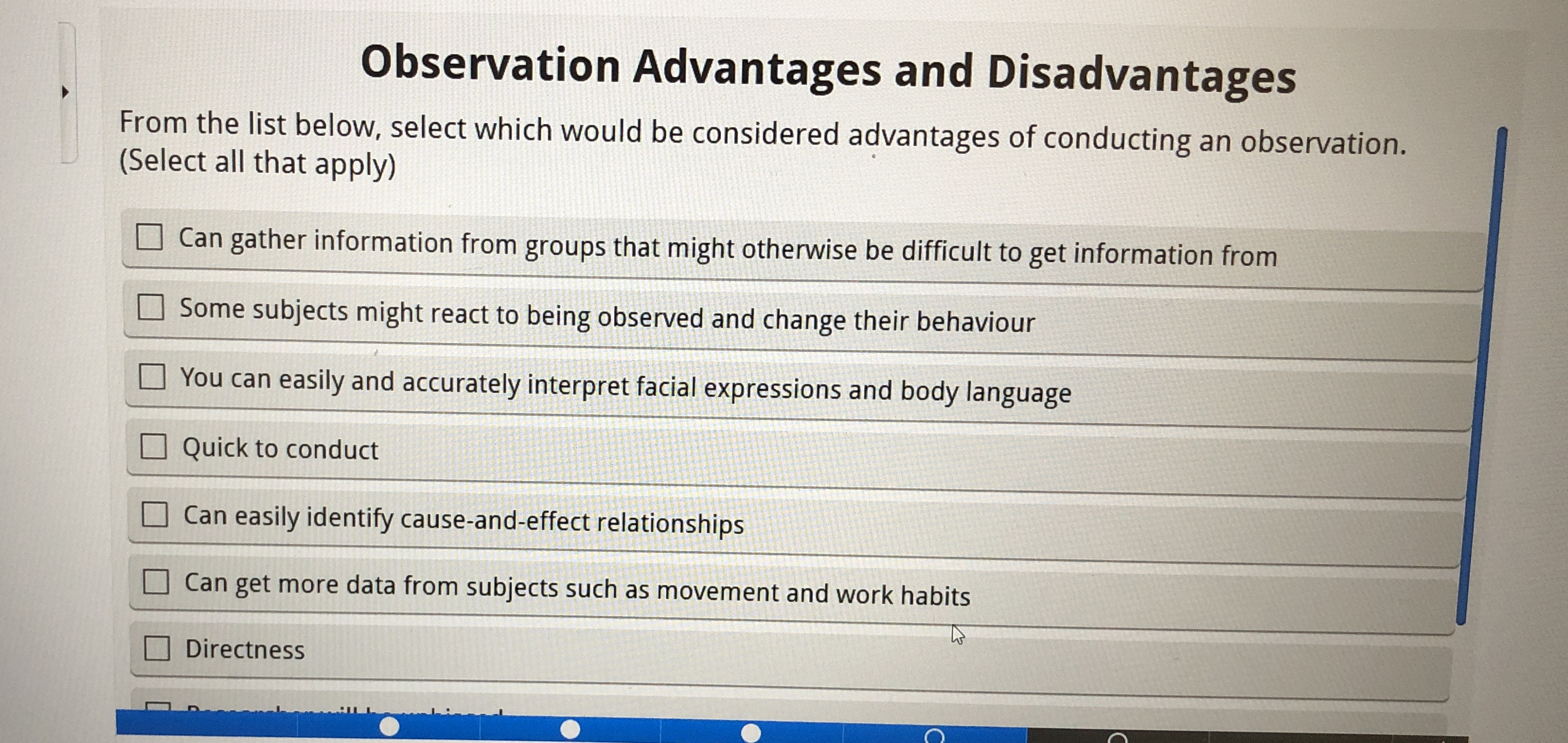 Solved Observation Advantages and DisadvantagesFrom the list | Chegg.com