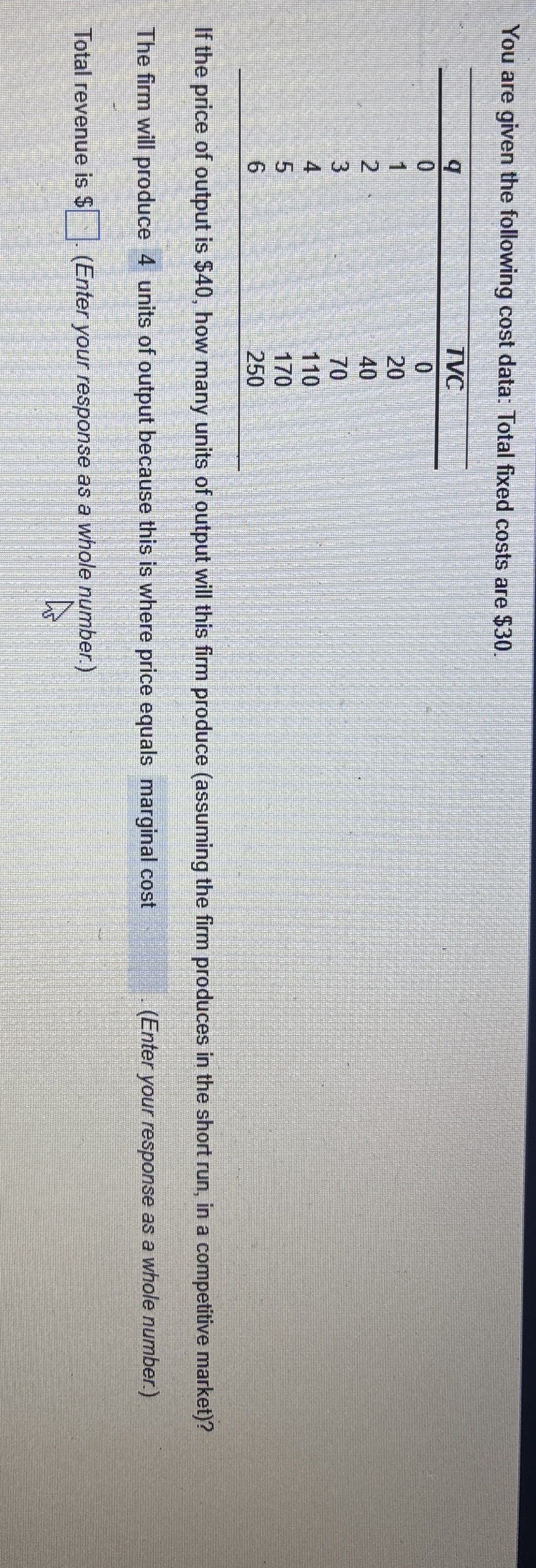 Solved You are given the following cost data: Total fixed | Chegg.com