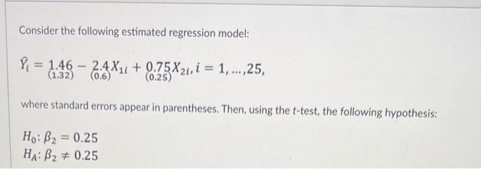 Solved Consider the following estimated regression model: | Chegg.com