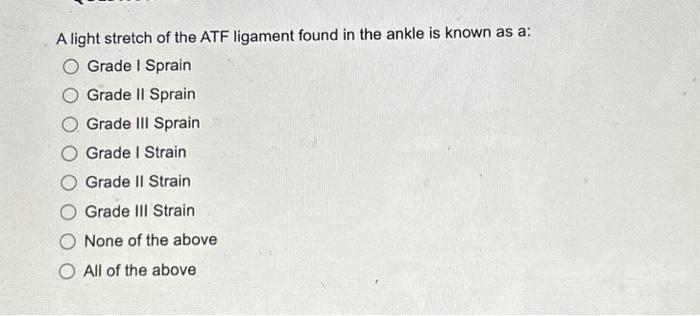 Solved A light stretch of the ATF ligament found in the | Chegg.com