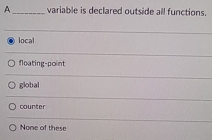 Solved A ﻿variable is declared outside all | Chegg.com