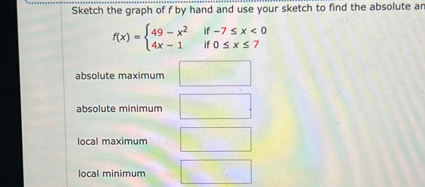 Solved Sketch the graph of f ﻿by hand and use your sketch to | Chegg.com