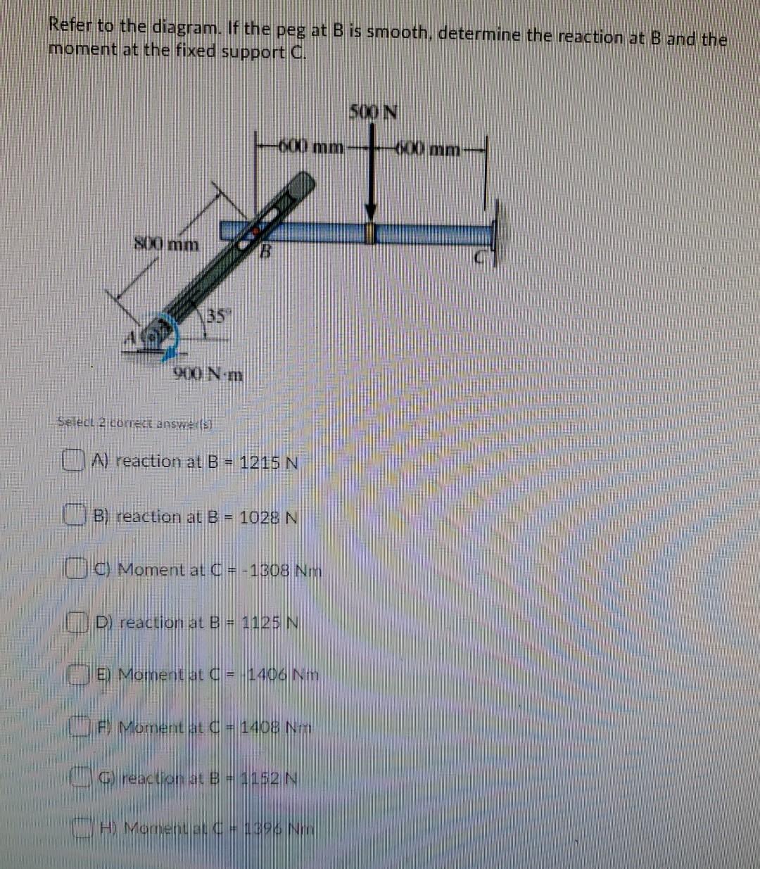 Solved Refer to the diagram. If the peg at B is smooth, | Chegg.com
