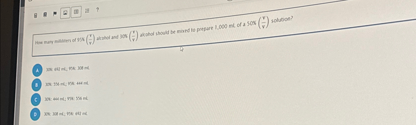 Solved How many milliters of 95%(vv) ﻿alcohol and 30%(vv) | Chegg.com