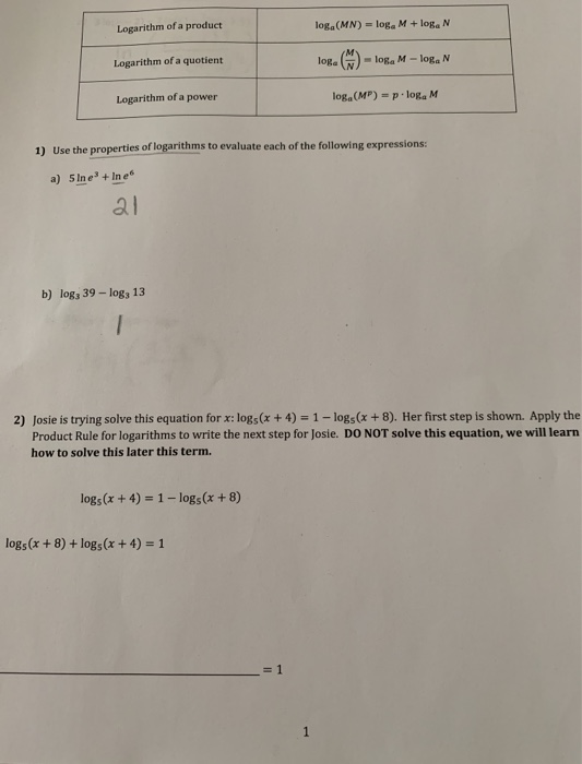Solved log, (MN) log, M +logg N Logarithm of a product G) | Chegg.com
