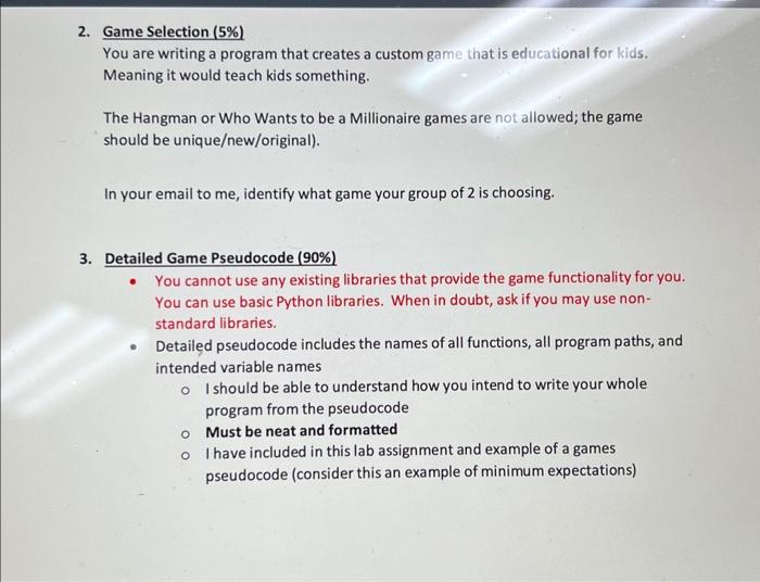 Solved 2. Game Selection (5\%) You are writing a program | Chegg.com
