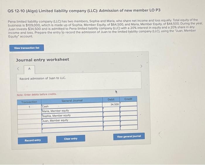 Solved QS 12-10 (Algo) Limited liability company (LLC): | Chegg.com