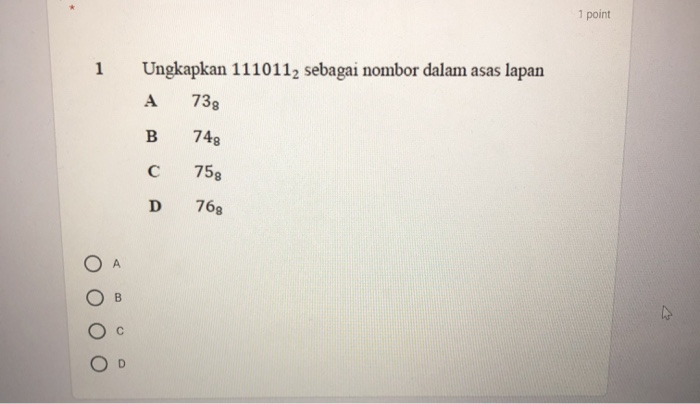 1 point 1 Ungkapkan 1110112 sebagai nombor dalam asas | Chegg.com