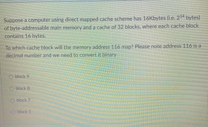 Solved Suppose a computer using direct mapped cache scheme | Chegg.com