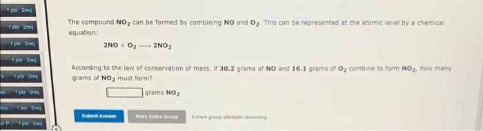 Solved The compound NO2 can be formed by combining NO and | Chegg.com