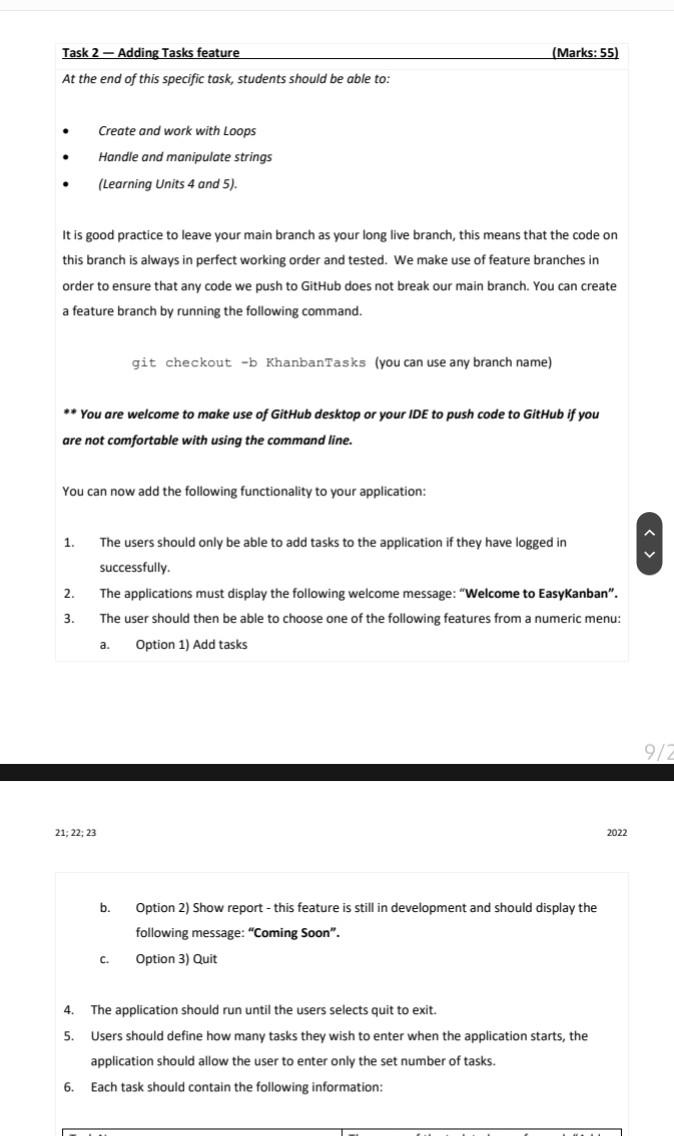 Solved (Marks: 55) Task 2 - Adding Tasks feature At the end | Chegg.com