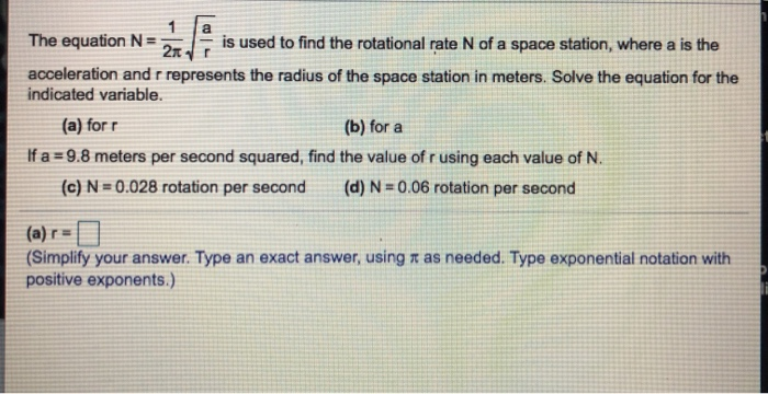 Solved The equation N= 1 is used to find the rotational rate | Chegg.com