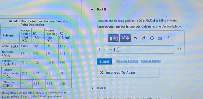 Solved Calculate the freezing point for 4.00 gNaOH in 155 g | Chegg.com