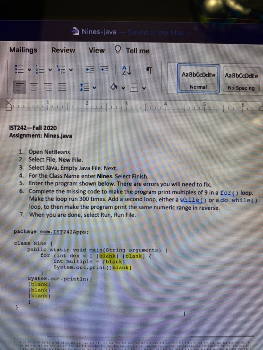Solved Nines-java Saved to my Mac Mailings Review View Tell | Chegg.com