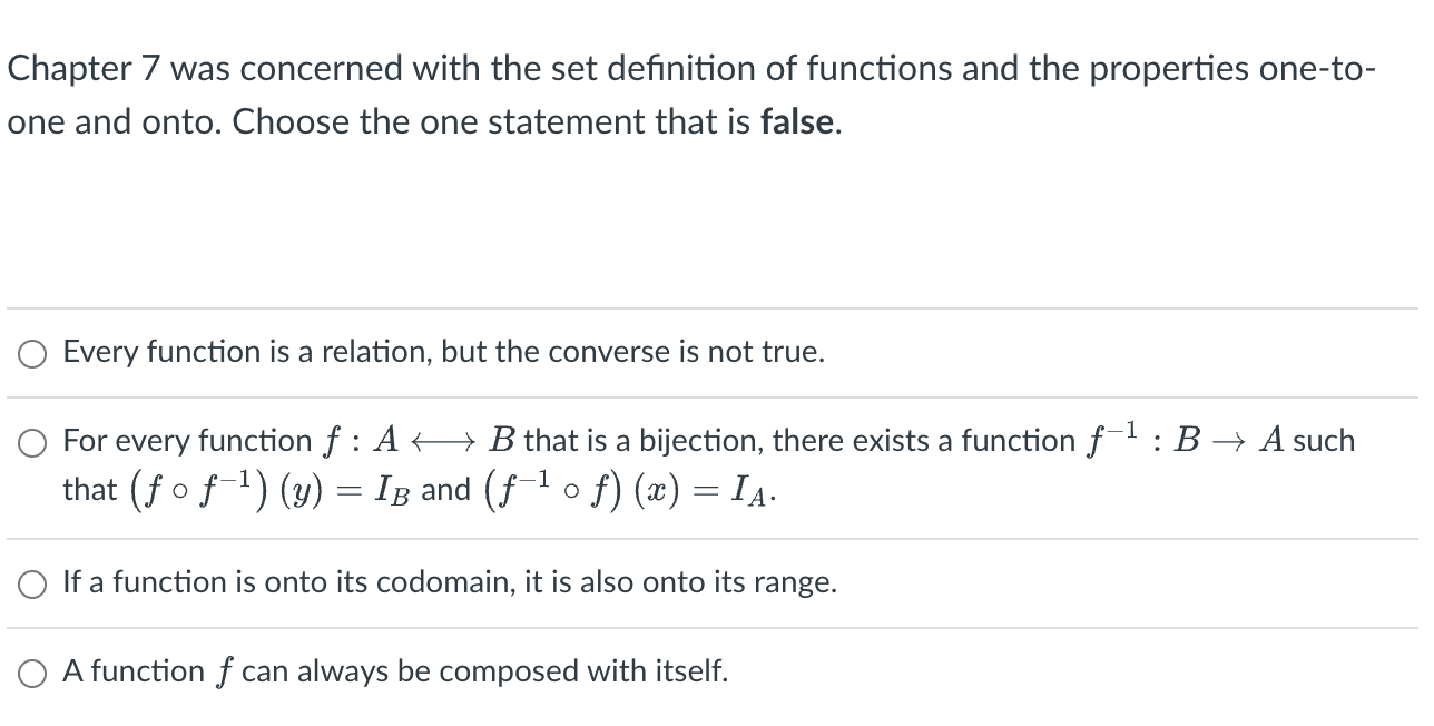 Solved Chapter 7 ﻿was concerned with the set definition of | Chegg.com