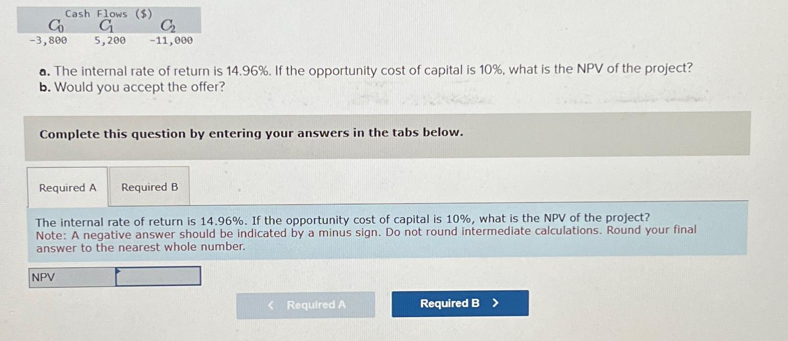 Solved \table[[C0,C1Cash ﻿Flows ?($),C2 | Chegg.com
