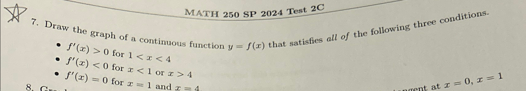 MATH 250 ﻿SP 2024 ﻿Test 2Cf'(x)>0 ﻿for | Chegg.com