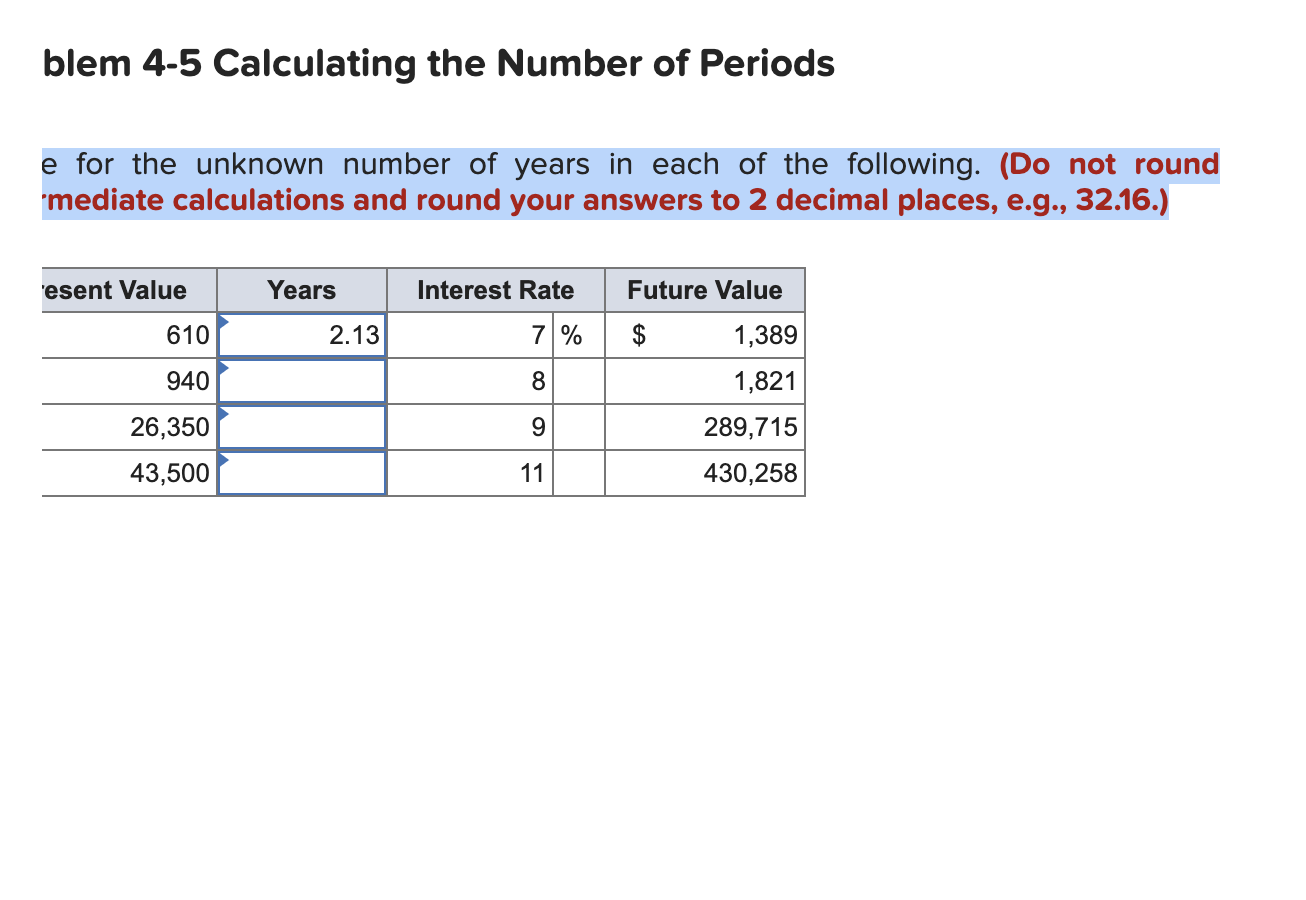 Solved blem 4-5 ﻿Calculating the Number of Periodse for the | Chegg.com