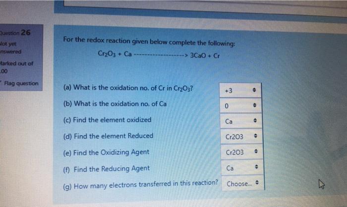 Solved Question 26 Joty For the redox reaction given below | Chegg.com