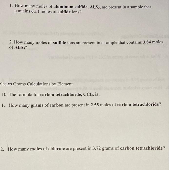 Solved 1. How many moles of aluminum sulfide, Al2S3, are | Chegg.com
