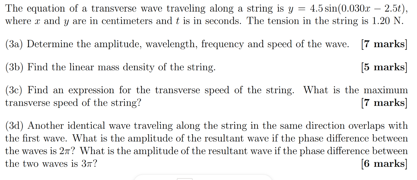 Solved The equation of a transverse wave traveling along a | Chegg.com