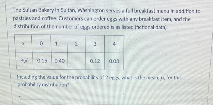 Solved The Sultan Bakery in Sultan, Washington serves a full | Chegg.com