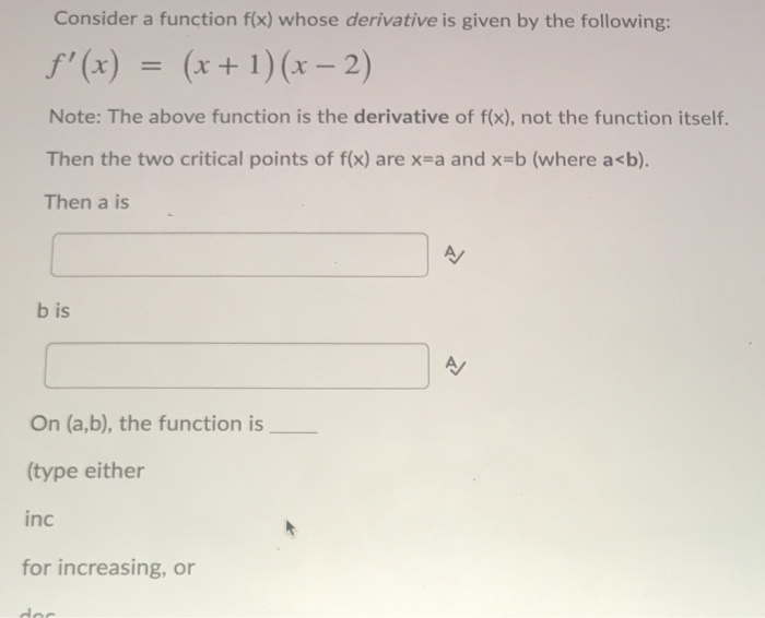 Solved Consider a function f(x) whose derivative is given by | Chegg.com