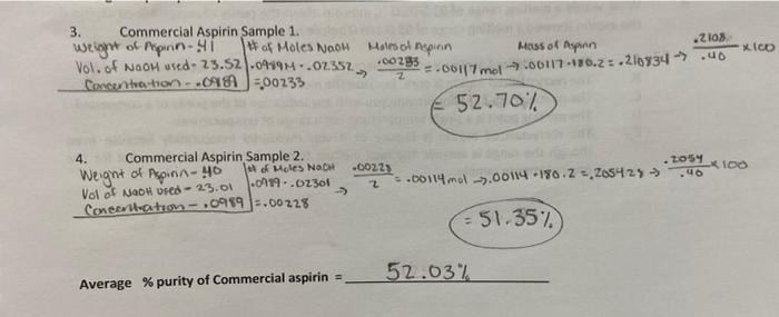 Solved From your titration data, calculate the percent | Chegg.com